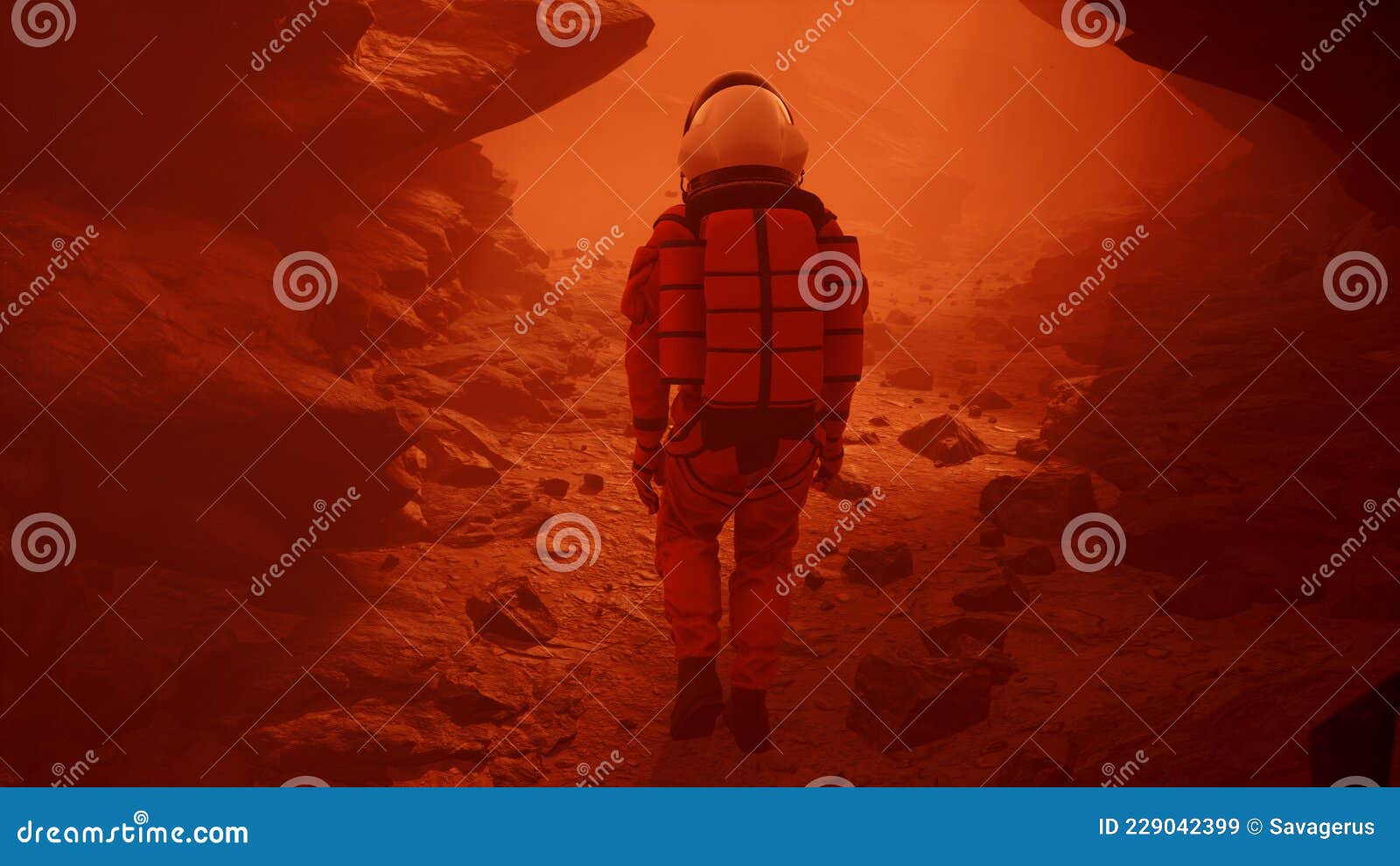 Astronaut Researcher Walks through a Sandstorm on the Planet Mars. the ...
