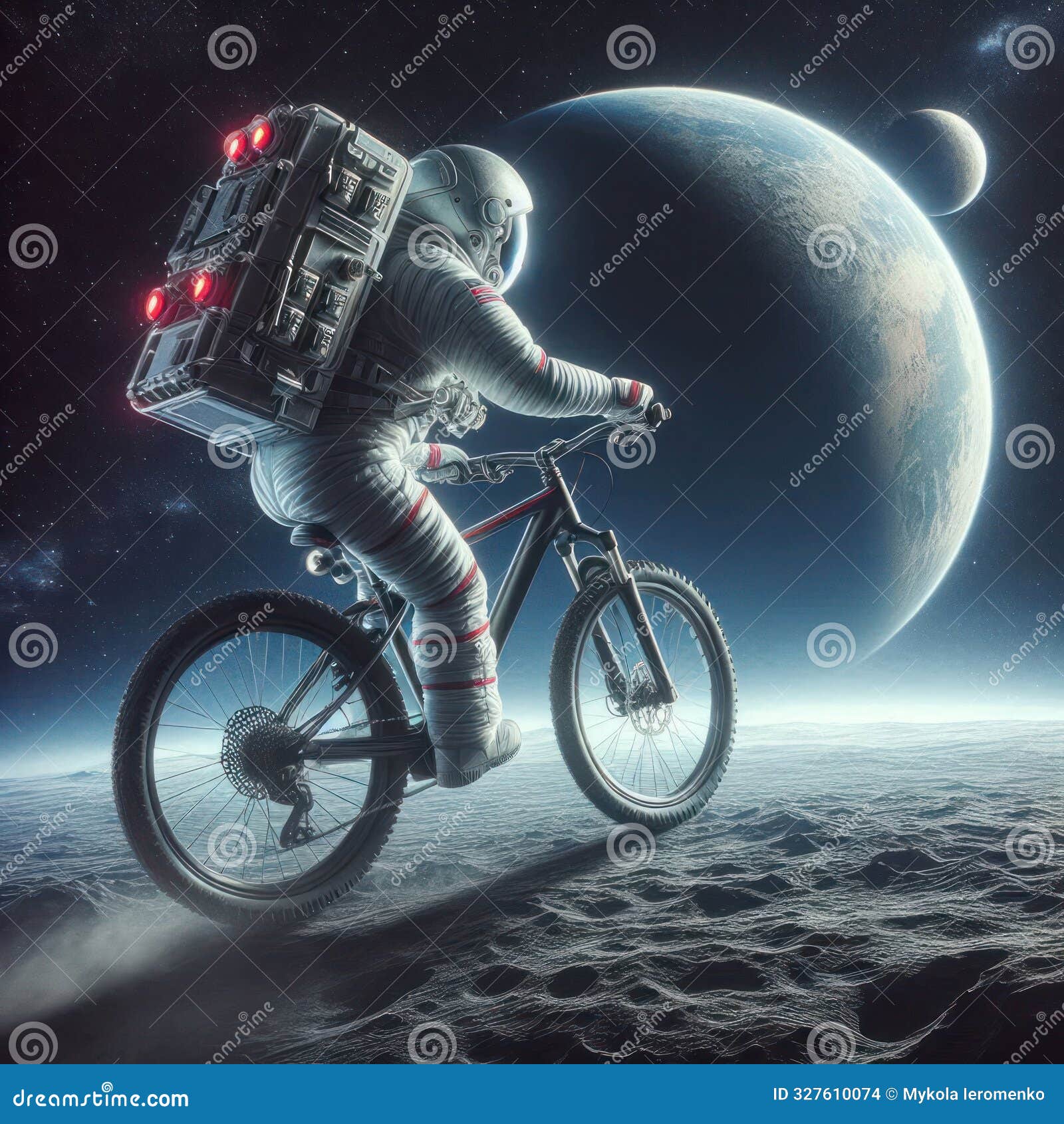 An Astronaut Rides a Bicycle on the Surface of Another Planet. Stock ...
