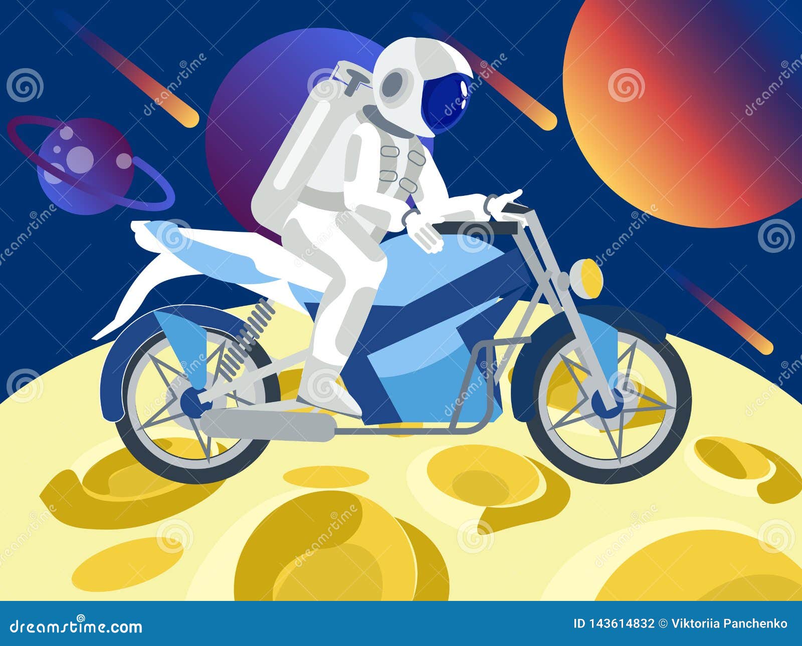 Astronaut Rides a Motorcycle on the Moon. in Minimalist Style Stock ...
