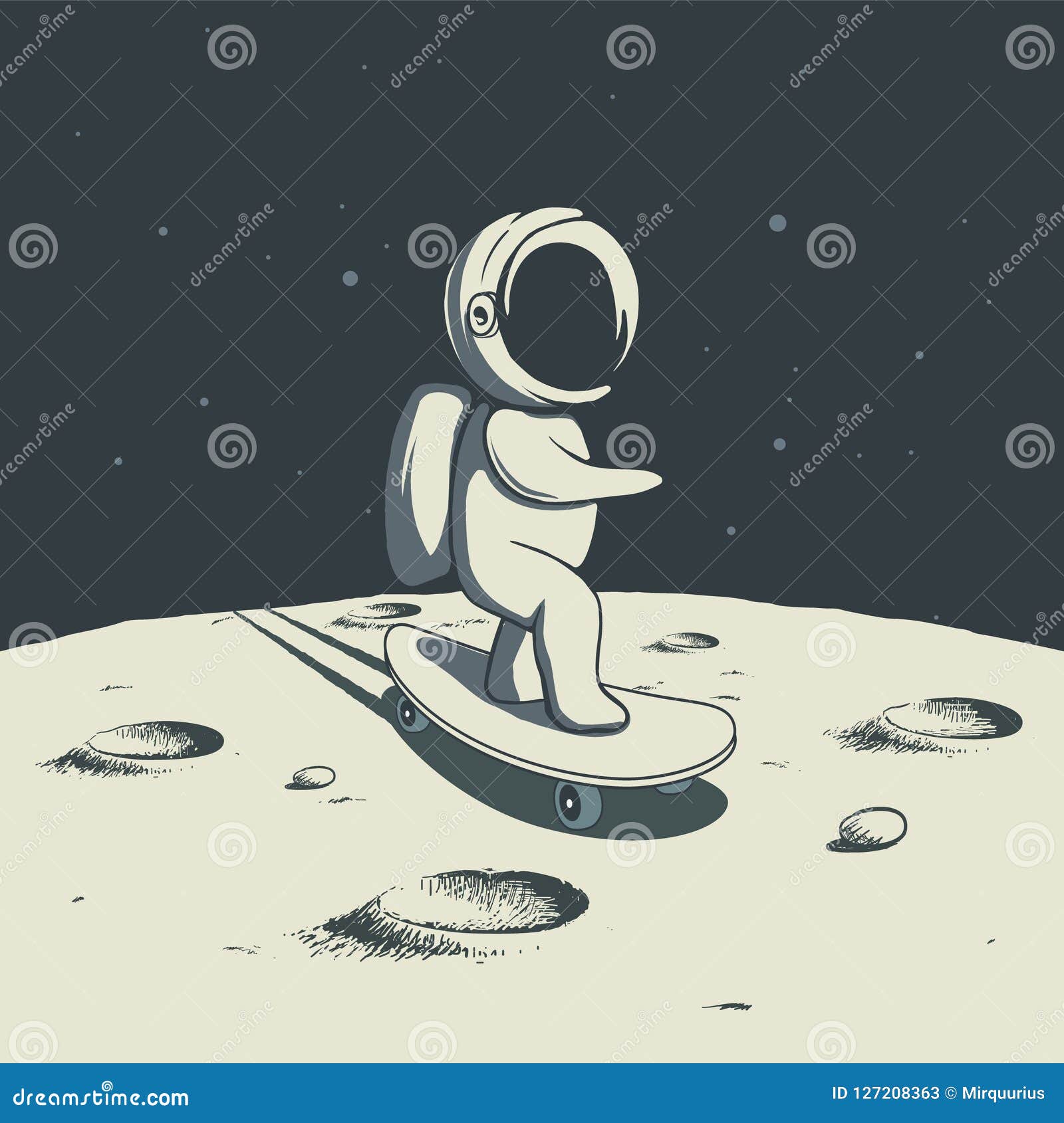 Astronaut Rides on Skateboard on Moon Stock Vector - Illustration of ...