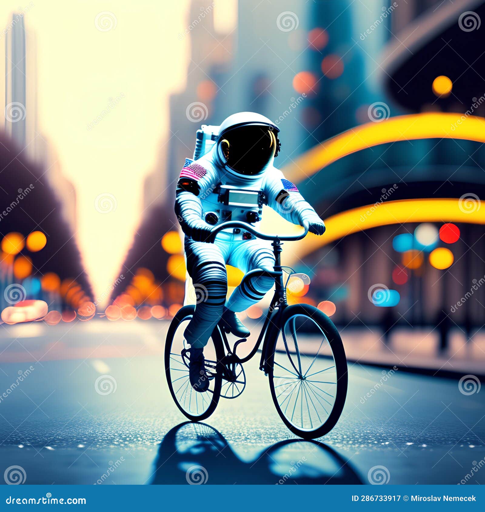 Astronaut Riding Bicycle, Generative AI Illustration Stock Illustration ...