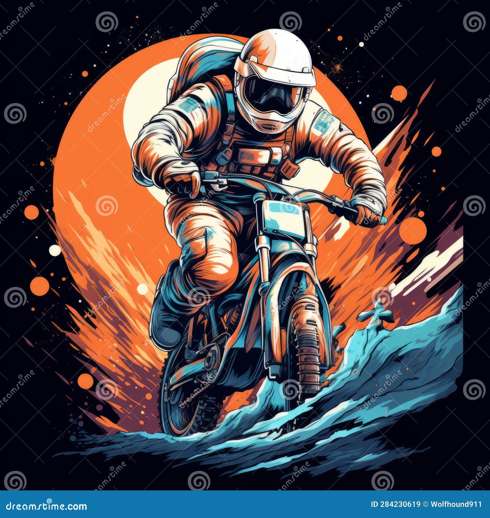 Astronaut Riding Bmx Illustration Artwork with Moon. AI Generated Stock ...