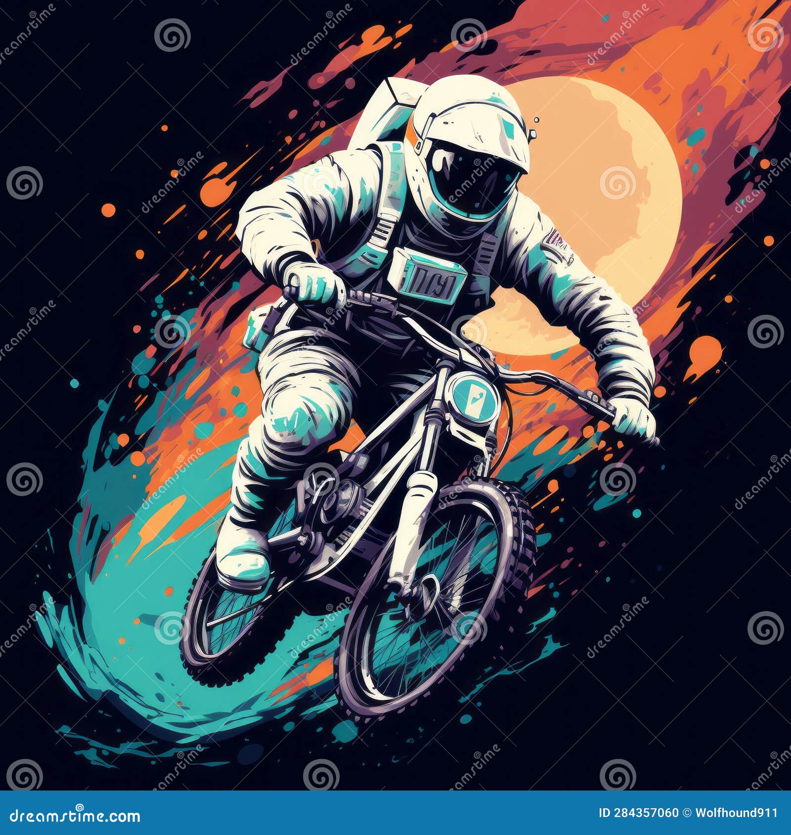 Astronaut Riding Bmx Illustration Artwork with Moon. AI Generated Stock ...