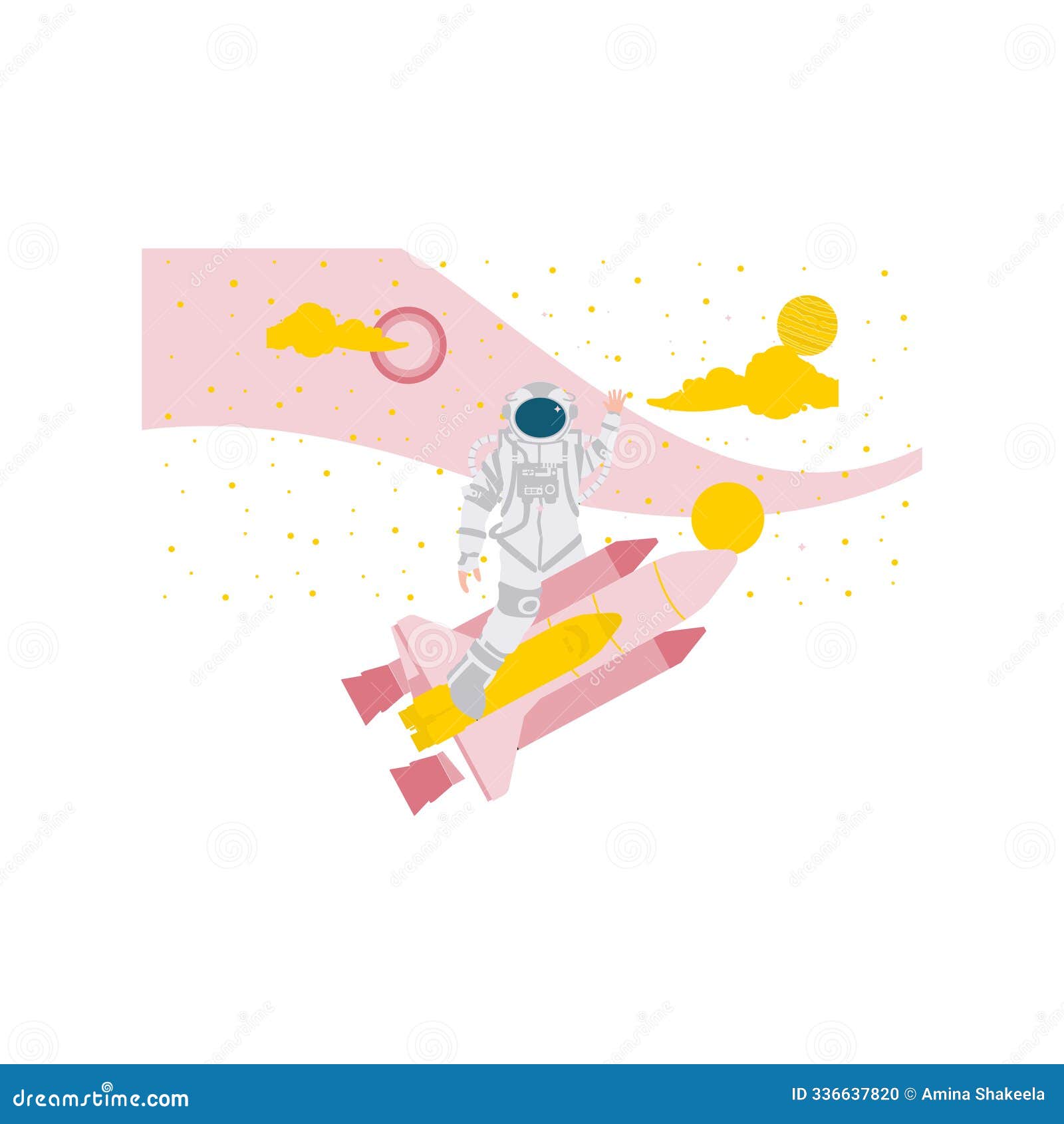 The Astronaut is Riding on the Rocket Stock Illustration - Illustration ...