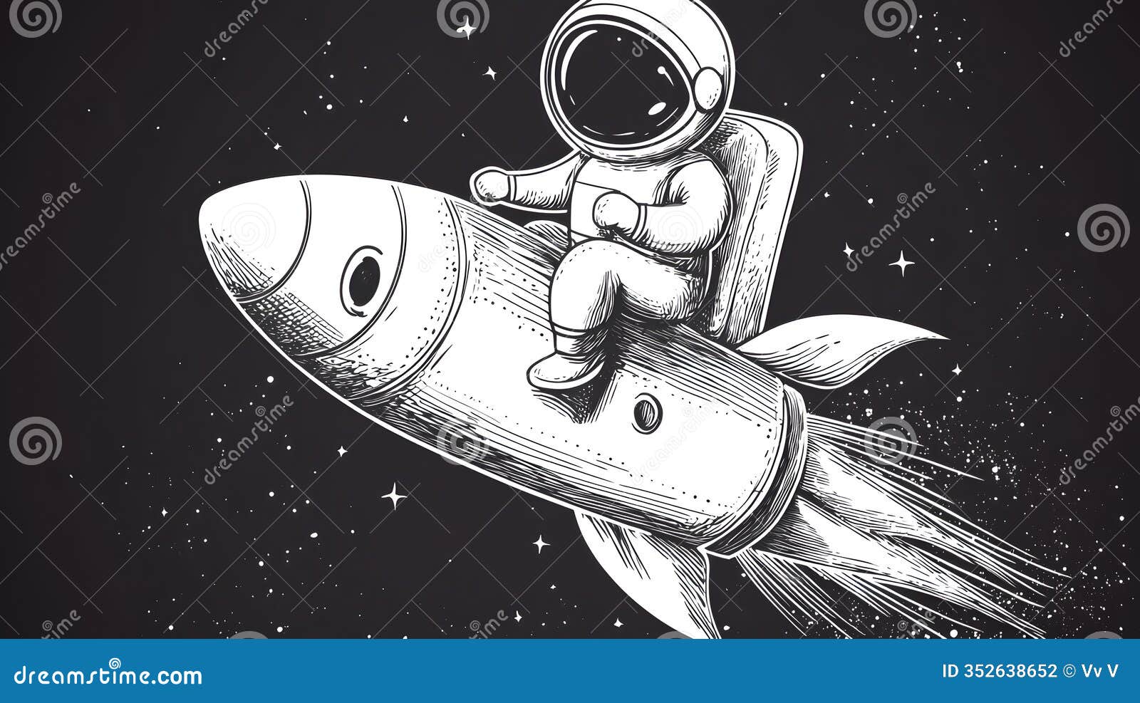 Astronaut Riding a Rocket in Outer Space. Stock Illustration ...