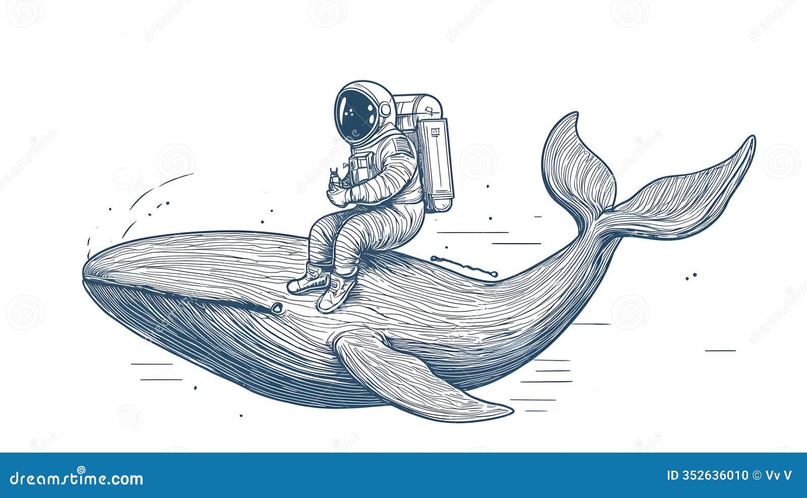 Astronaut Riding a Whale in Whimsical Illustration Stock Illustration ...