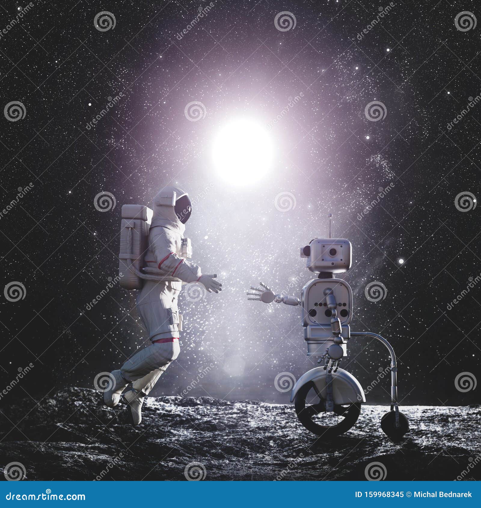 Astronaut and Robot or Artificial Intelligence Handshake on Alien ... Astronaut and Robot or Artificial Intelligence Handshake on Alien ...