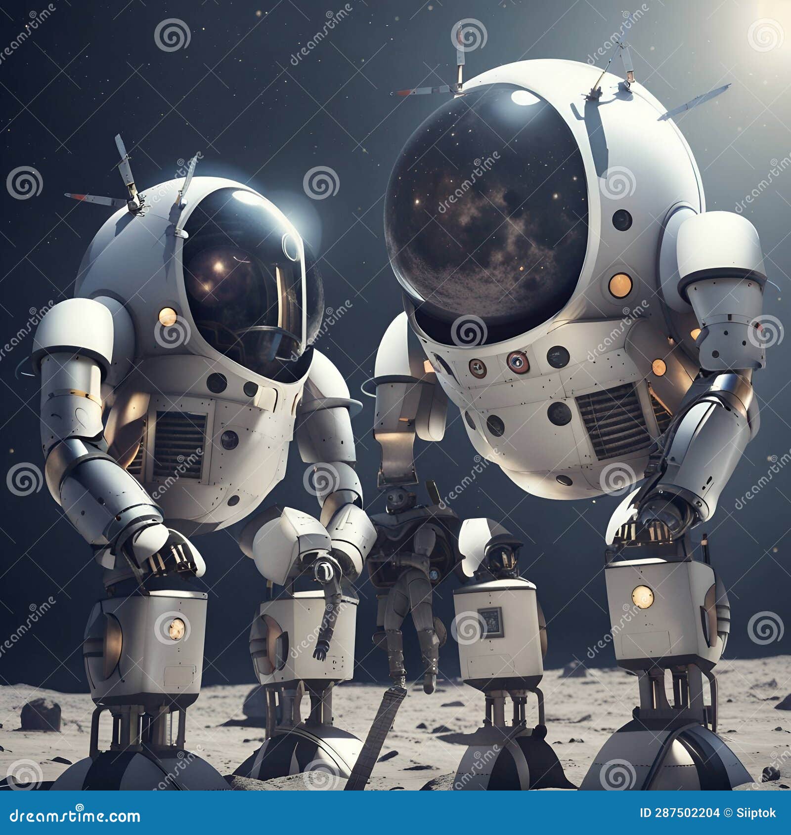 Astronaut Robot Illustration Background in Outer Space Moon Stock ...