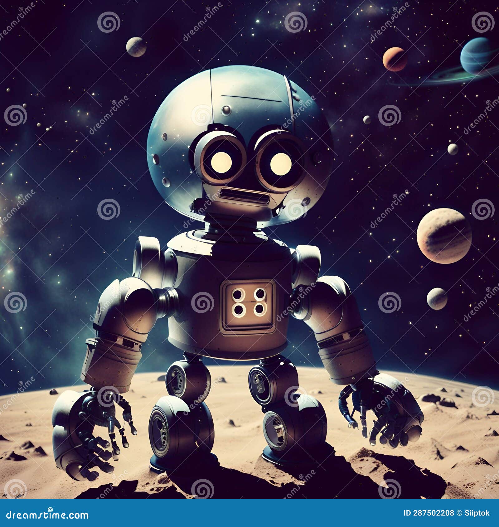 Astronaut Robot Illustration Background in Outer Space Moon Stock ...