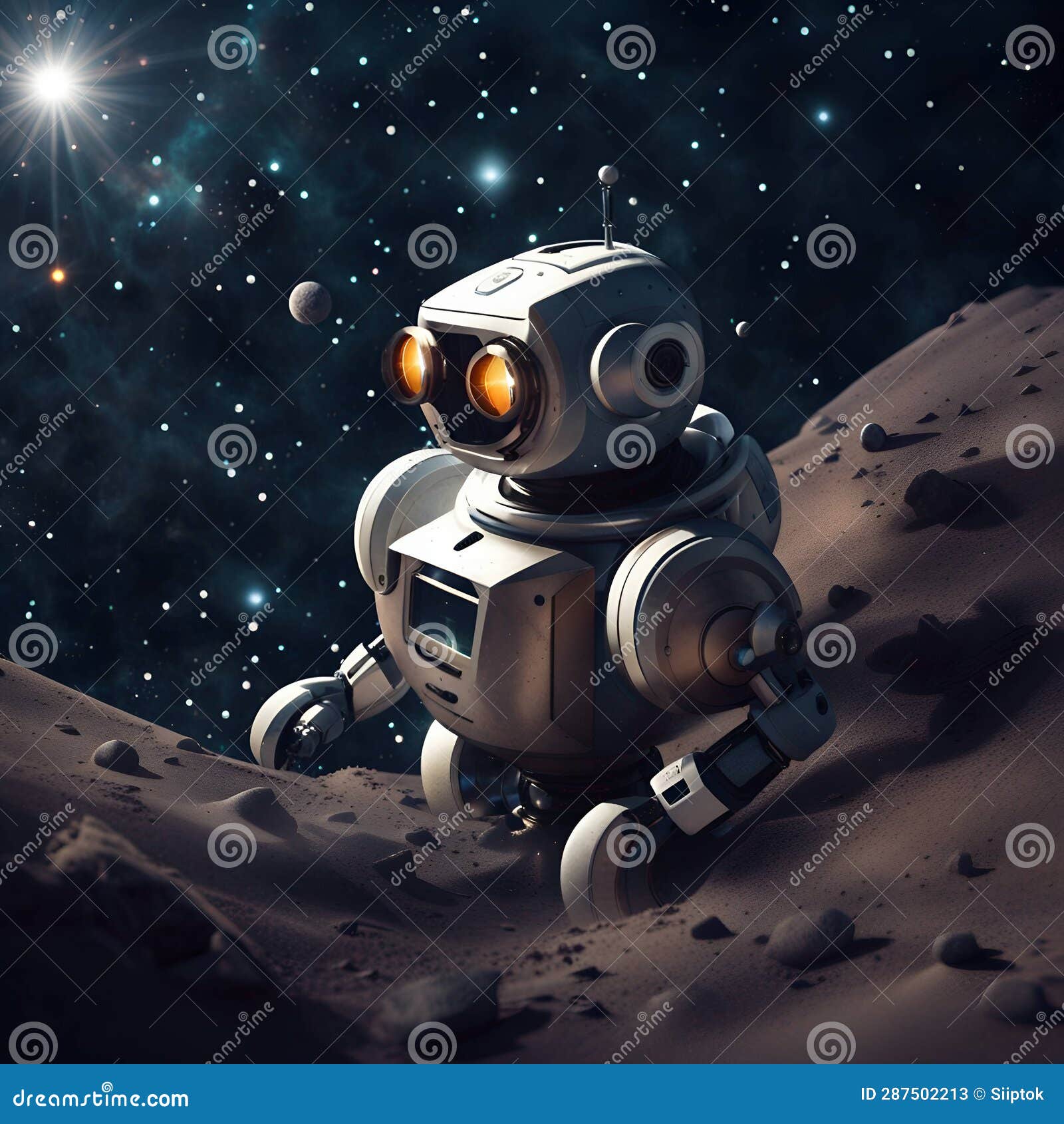 Astronaut Robot Illustration Background in Outer Space Moon Stock ...