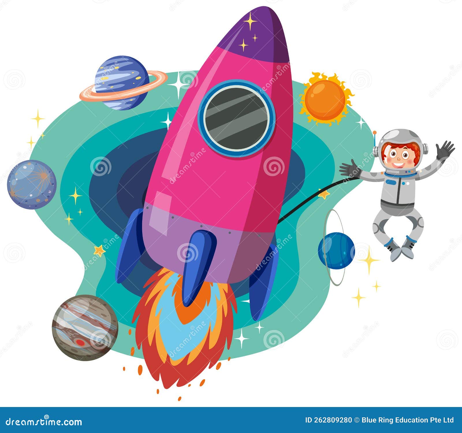 Astronaut with Rocketship in Cartoon Style Stock Vector - Illustration ...