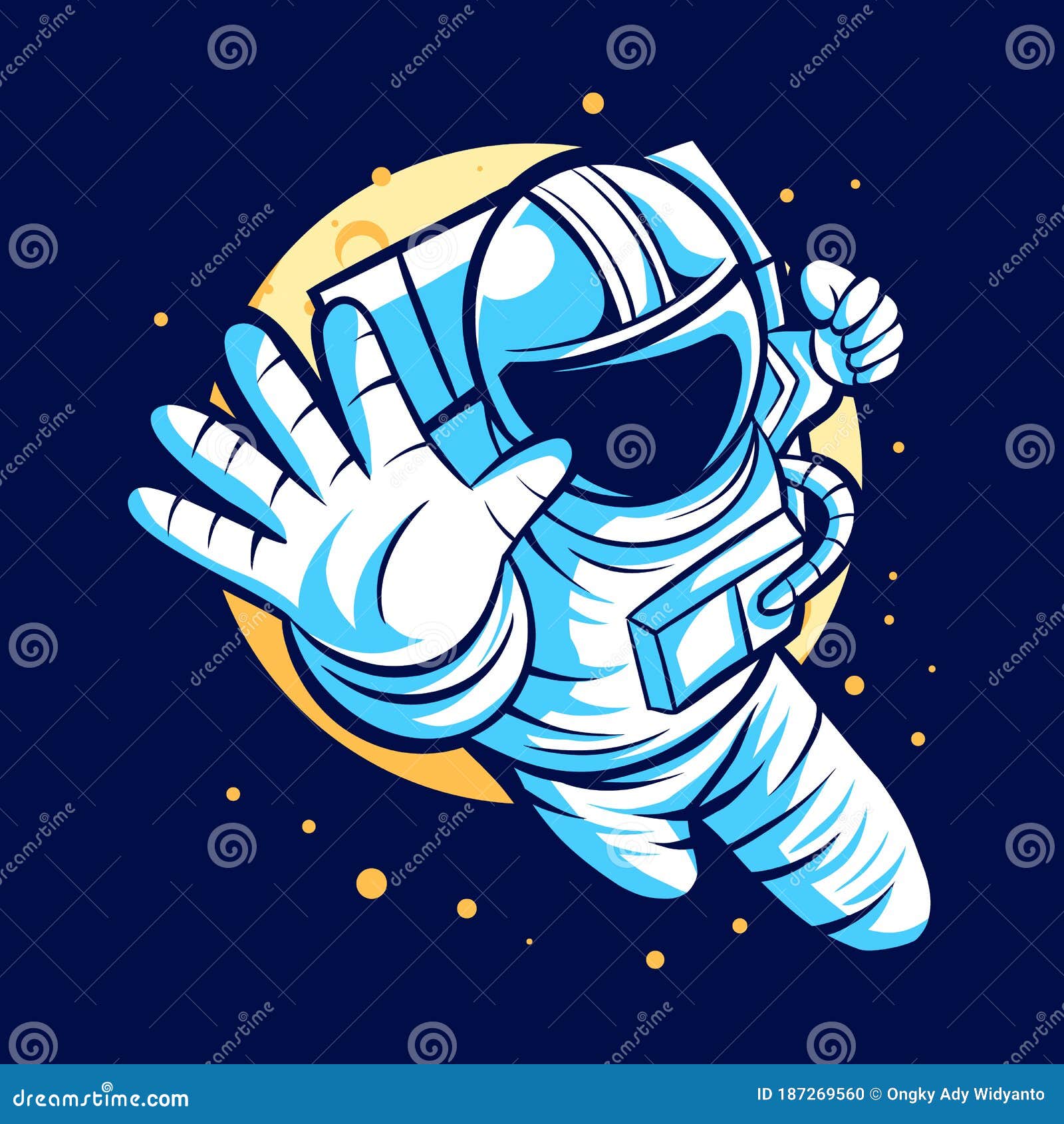 Astronaut Say Hello from Space Over the Moon Vector Illustration Design ...