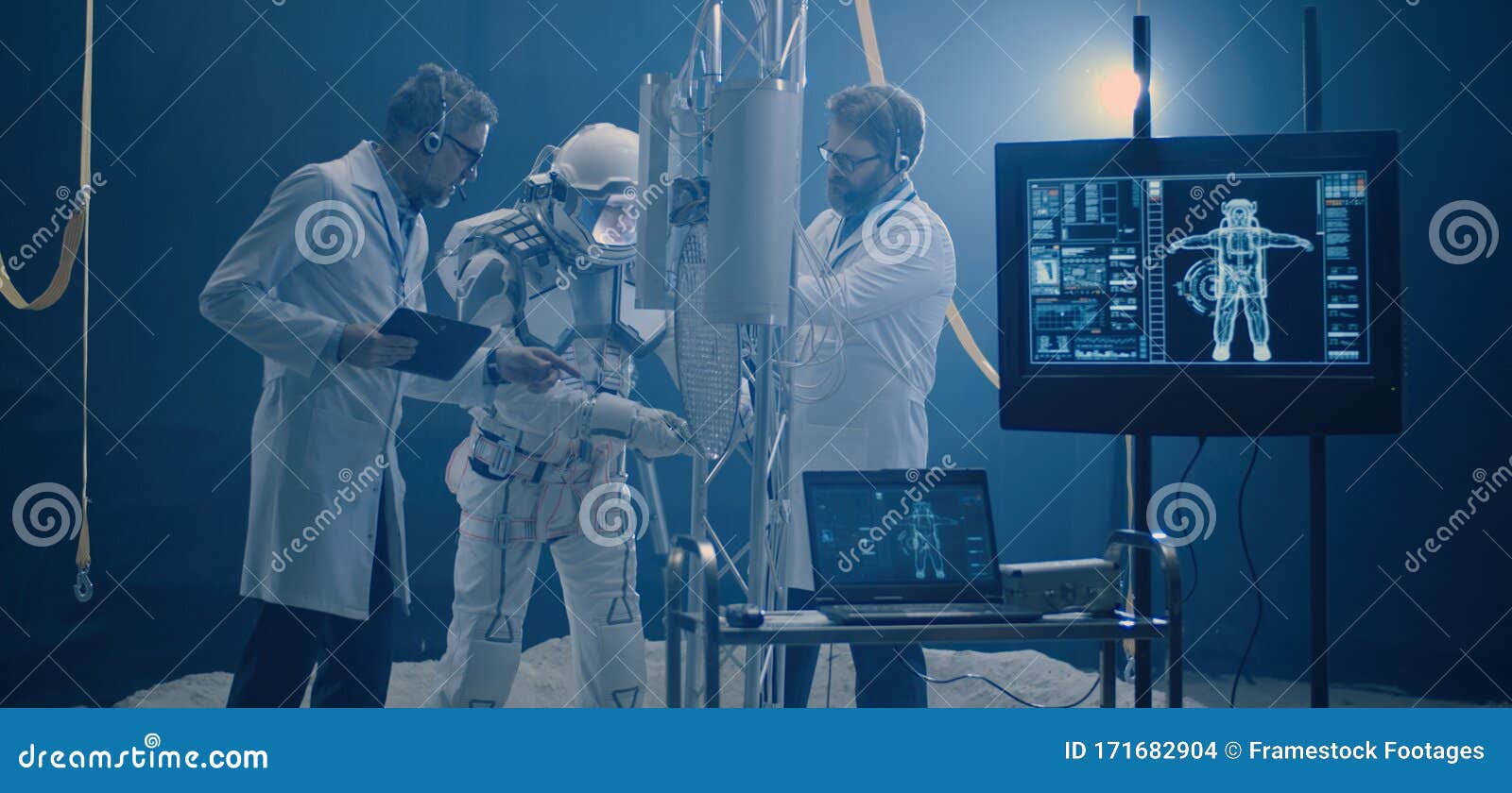 Astronaut and Scientists Testing Equipment Maintenance Stock Photo ...