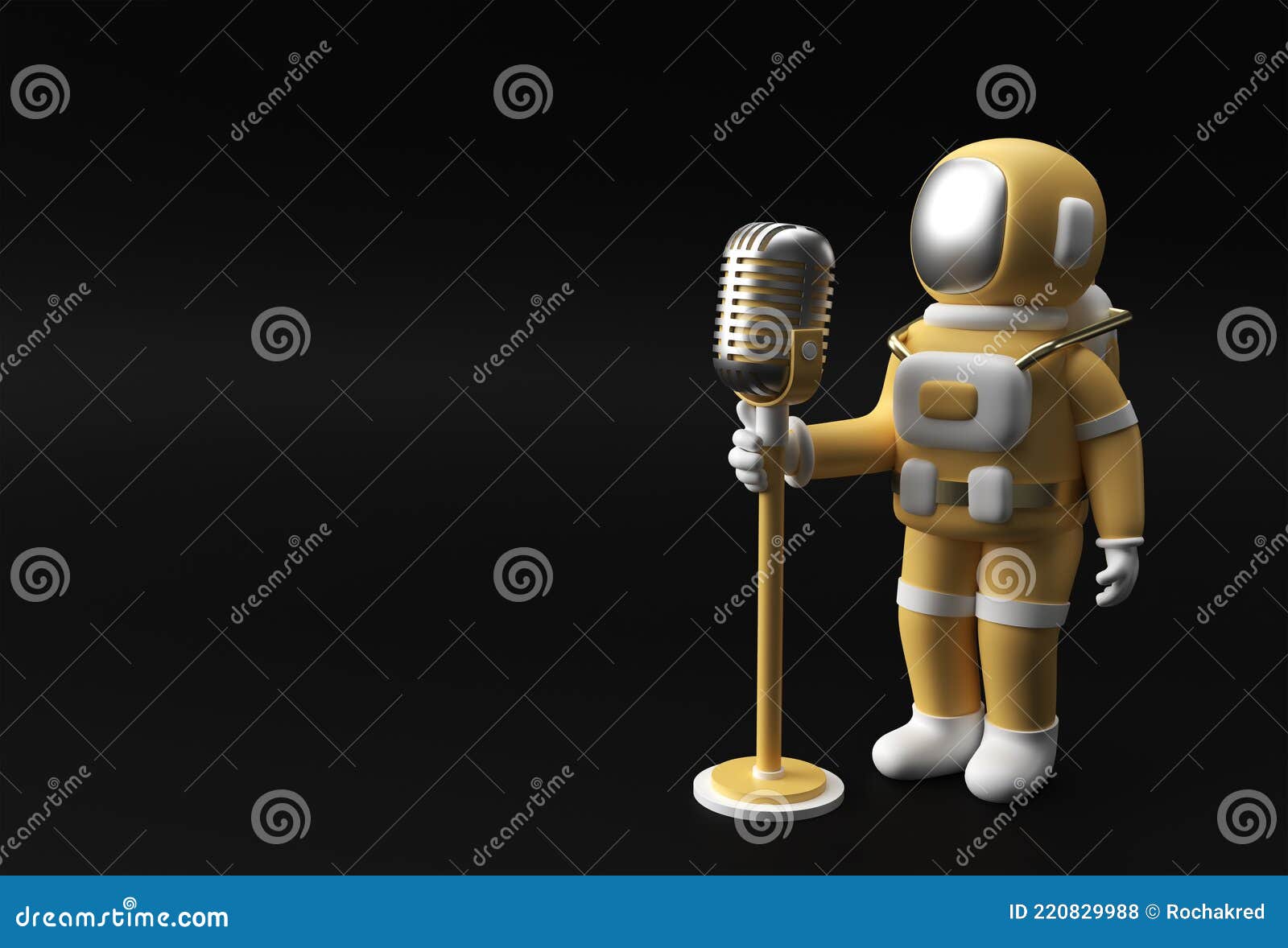 Astronaut Singing into Vintage Microphone 3D Render Design Stock ...