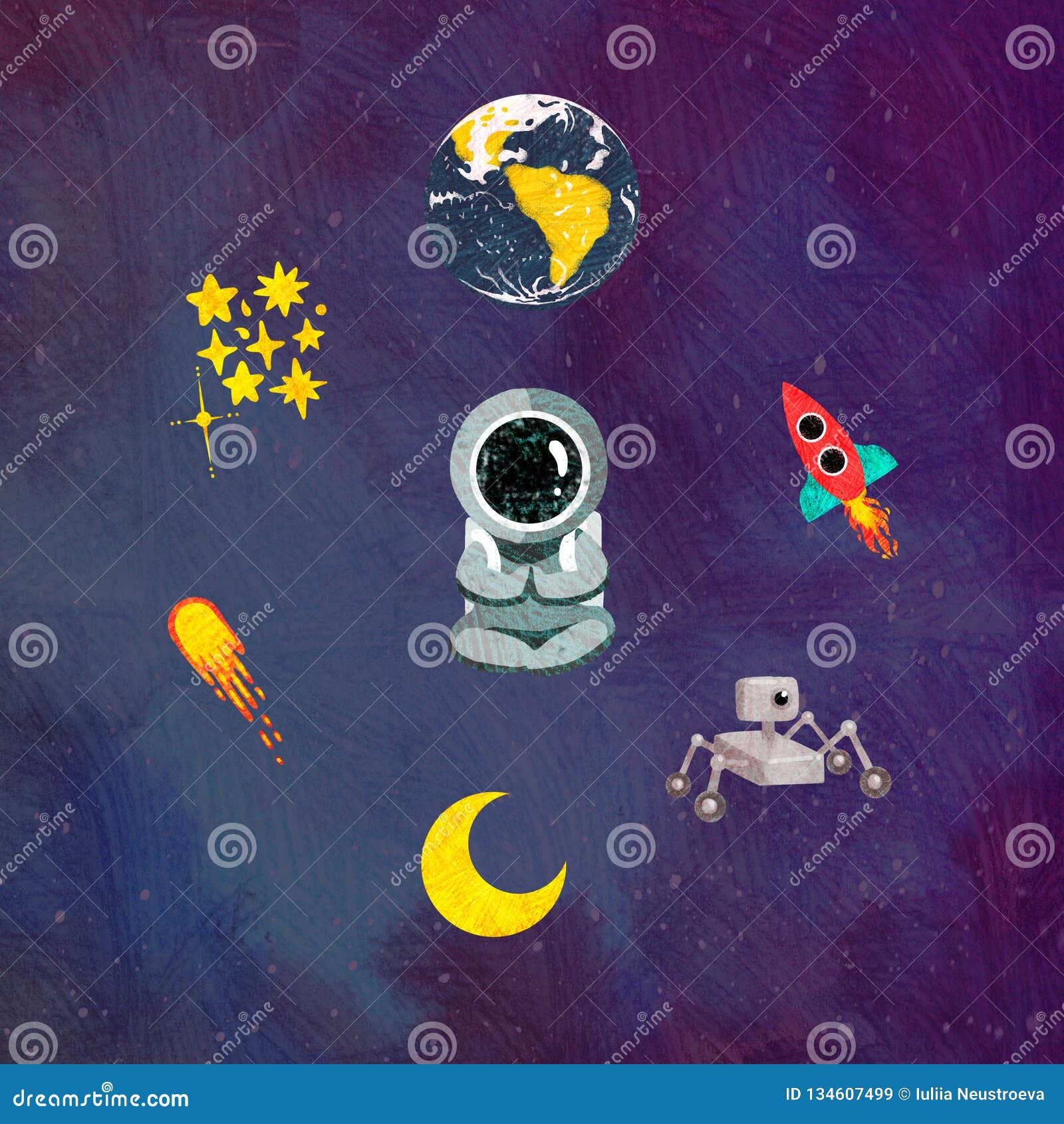 Astronaut Sits in the Center of the Elements Stock Illustration ...