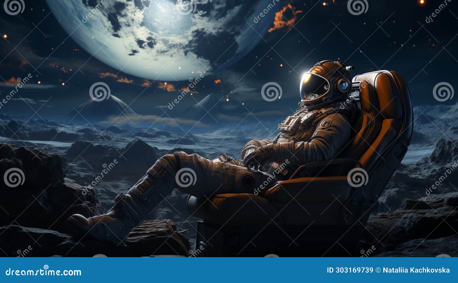 Astronaut Sitting in the Chair on the Moon Stock Illustration ...