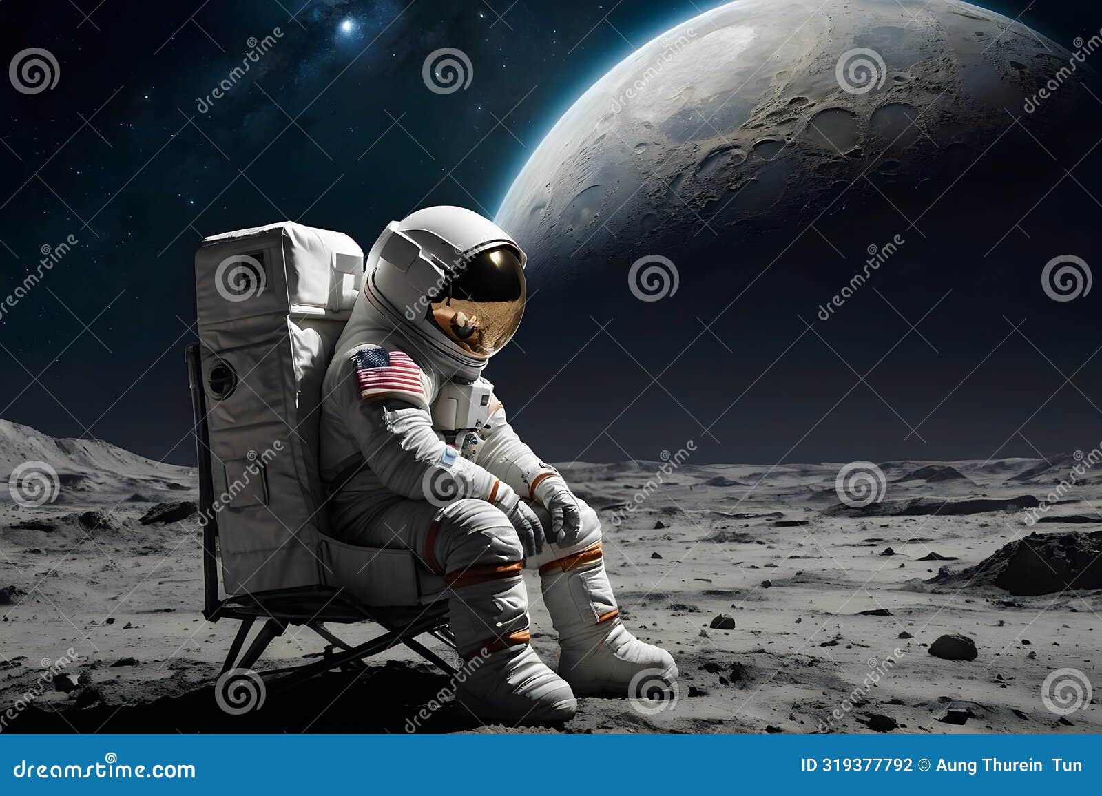 An Astronaut Sitting on a Chair on a Planet Stock Photo - Image of move ...
