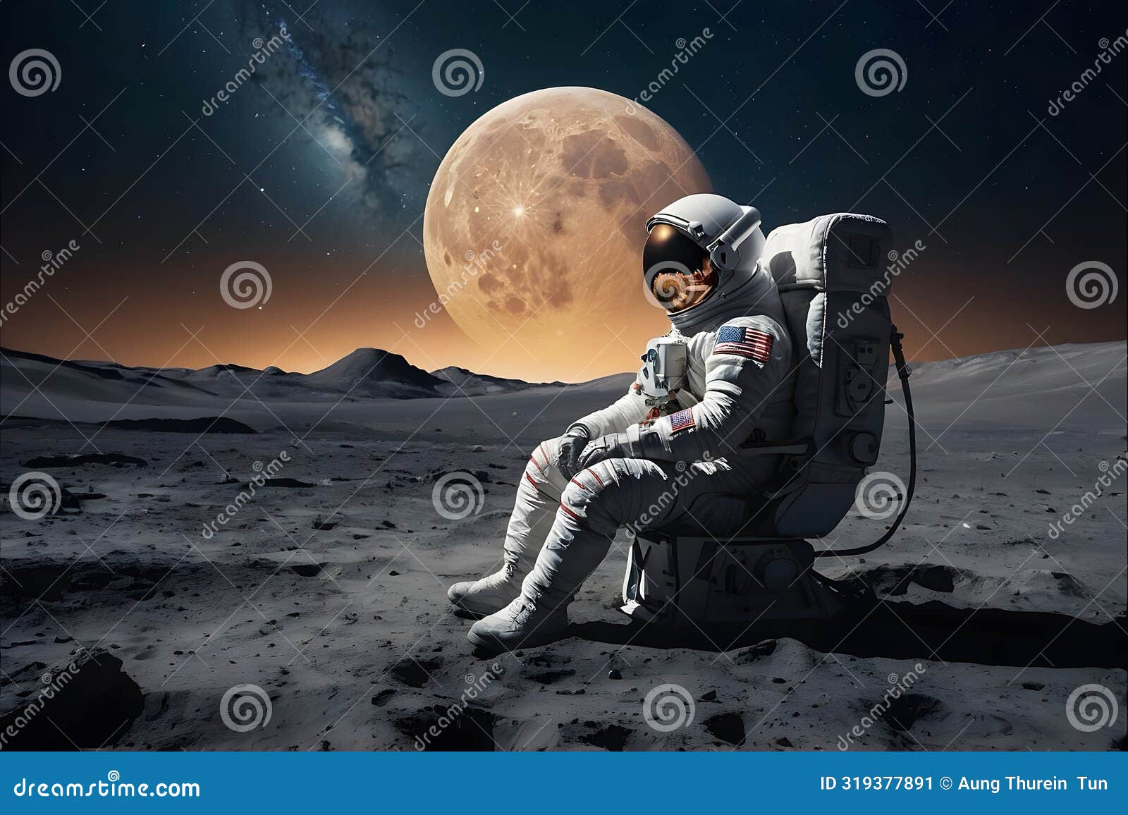 An Astronaut Sitting on a Chair on a Planet Stock Image - Image of ...