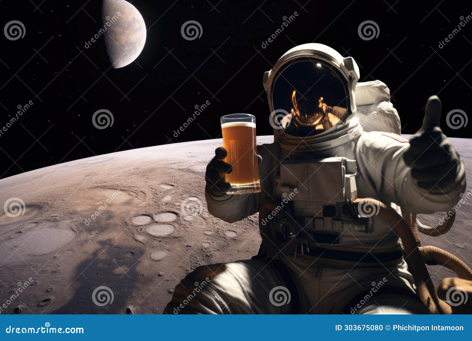 Astronaut Sitting on the Moon Drinking Beer, Generative AI Stock Photo - Image of beer ...