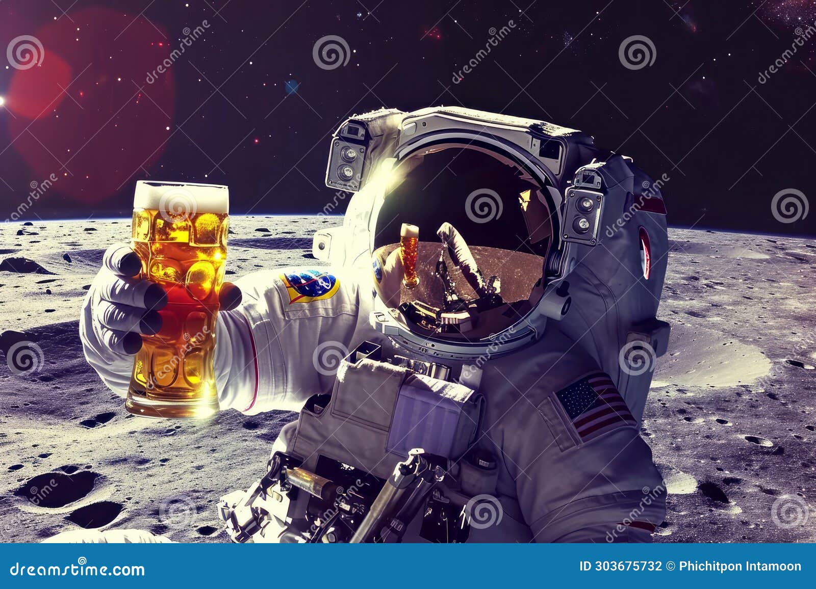 Astronaut Sitting on the Moon Drinking Beer, Generative AI Stock ...