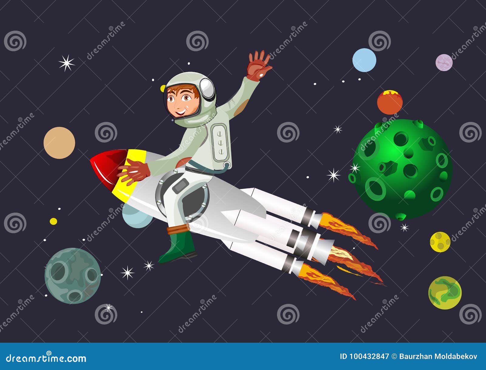 Astronaut Sitting on the Rocket Flying in Space Stock Vector ...
