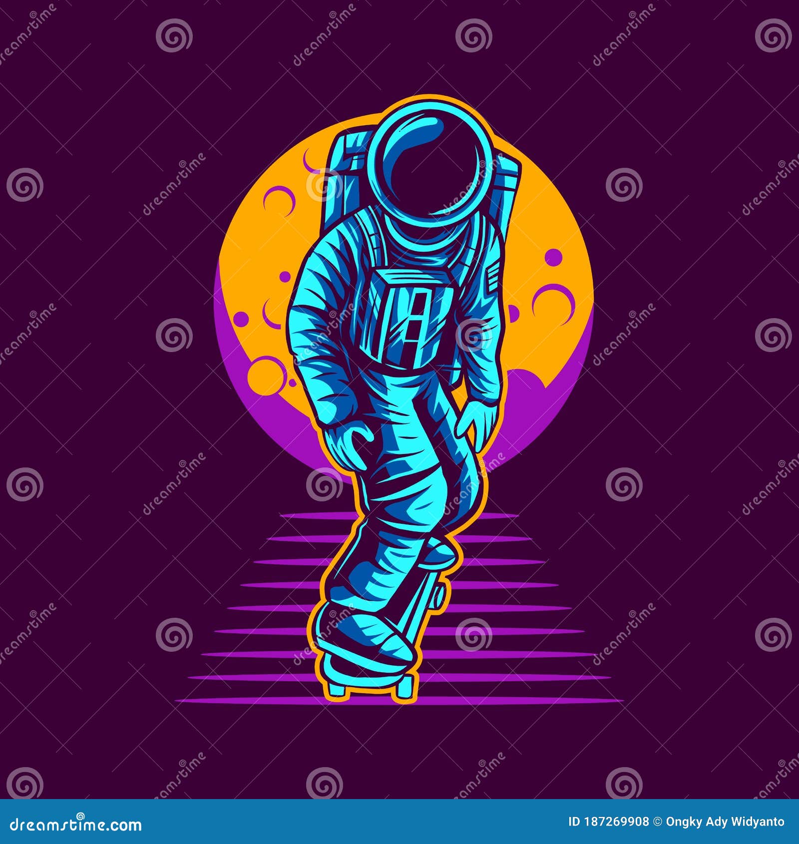 Astronaut Skater Riding On Skateboard Through The Space. Comic Style ...