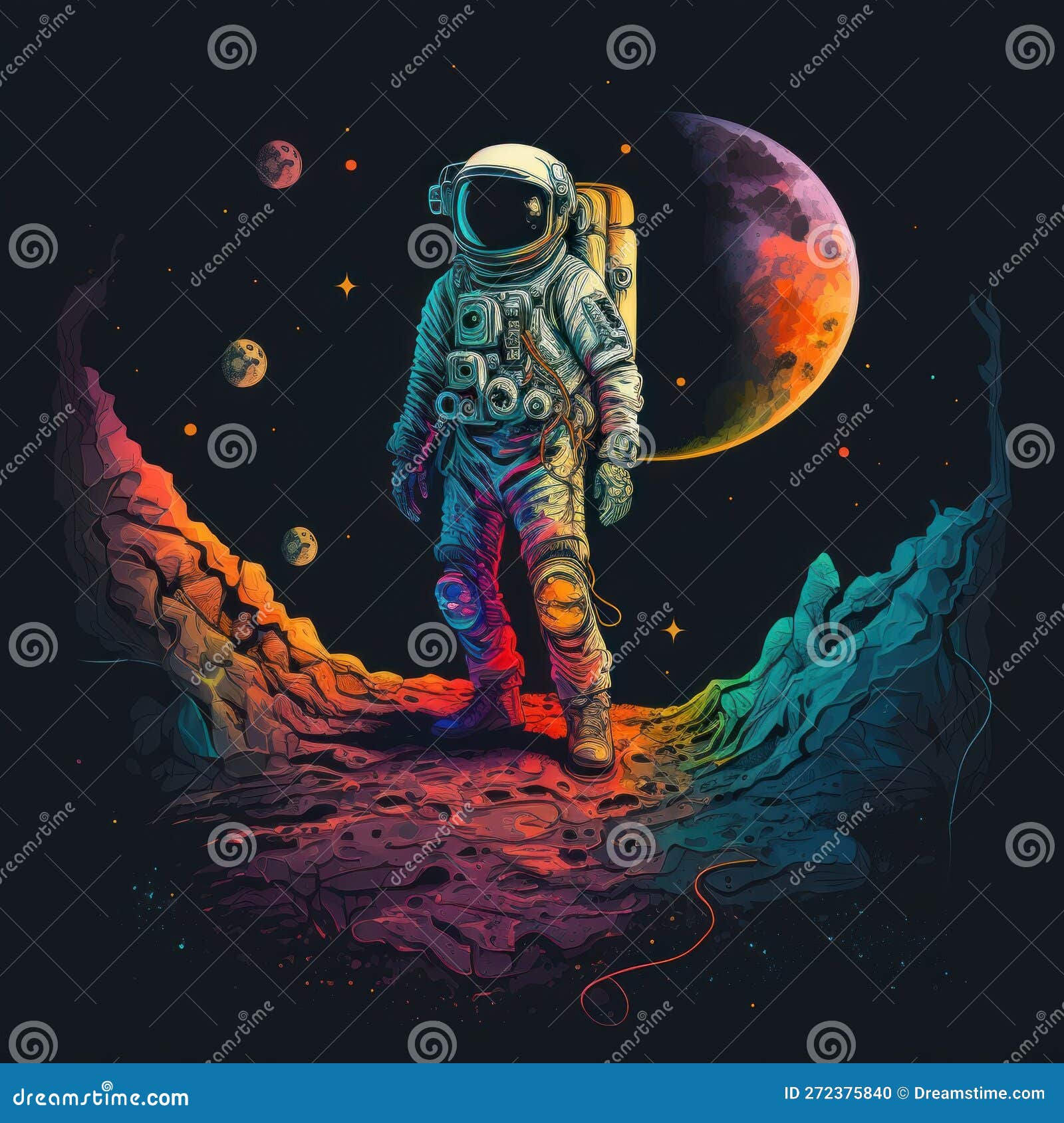 Astronaut Skeleton on the Moon Space Nebula Generative AI Stock ...