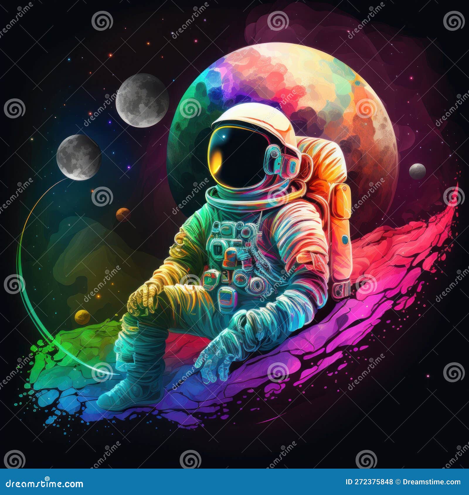 Astronaut Skeleton Sits on the Space Nebula Generative AI Stock ...