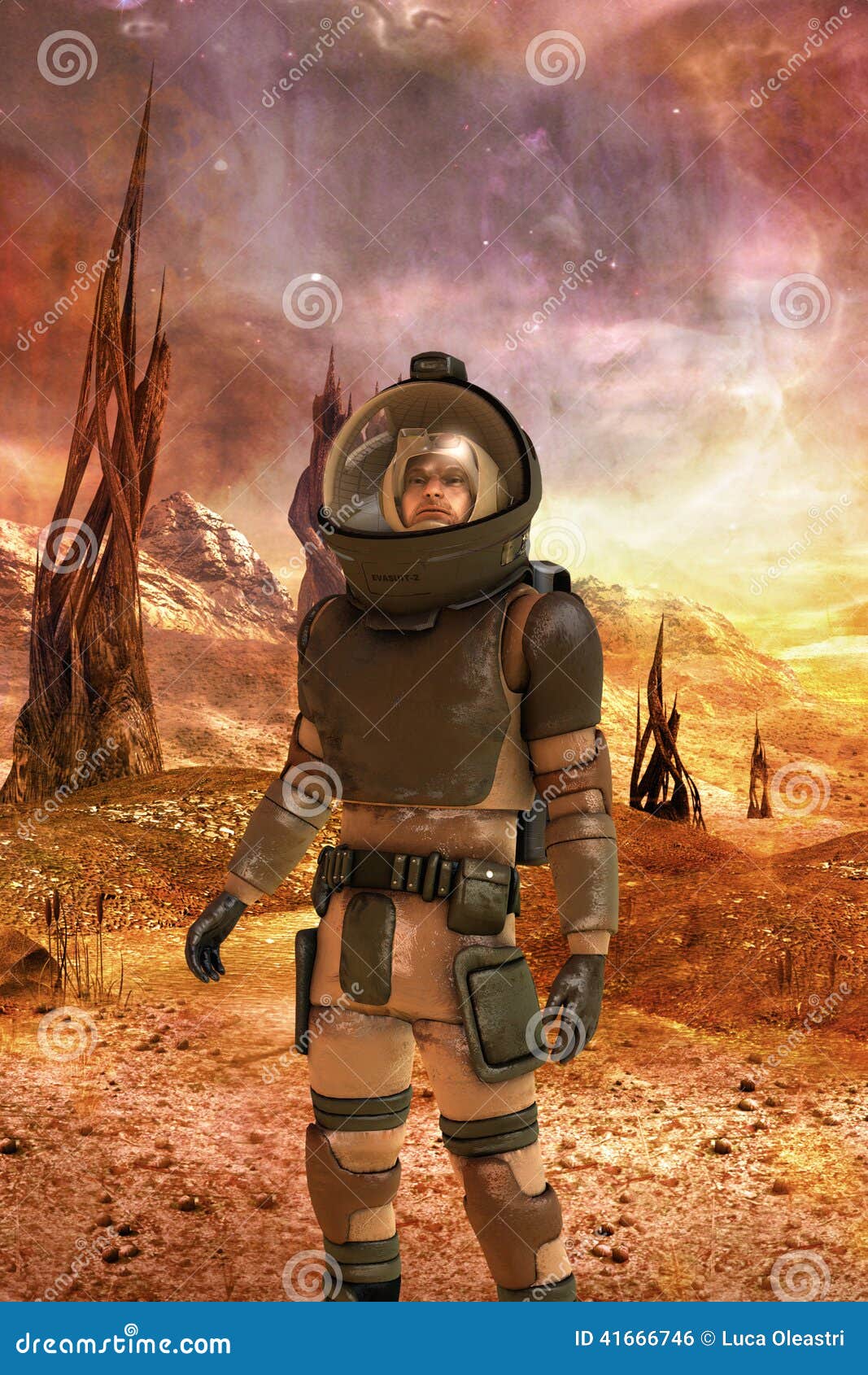 Astronaut Soldier on Alien Planet Stock Illustration - Illustration of ...