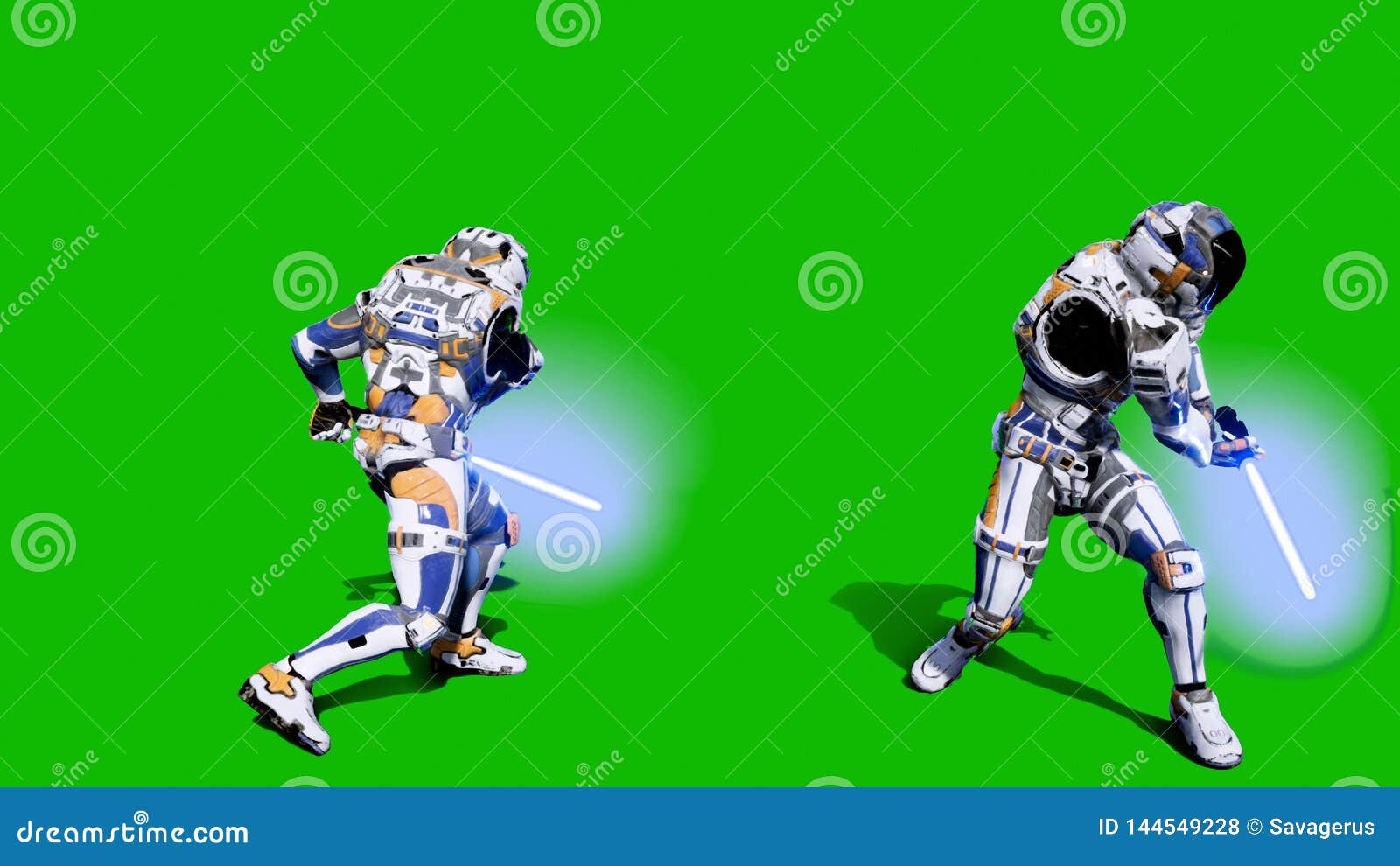 Astronaut-soldier of the Future Fighting with a Lightsaber in Front of ...