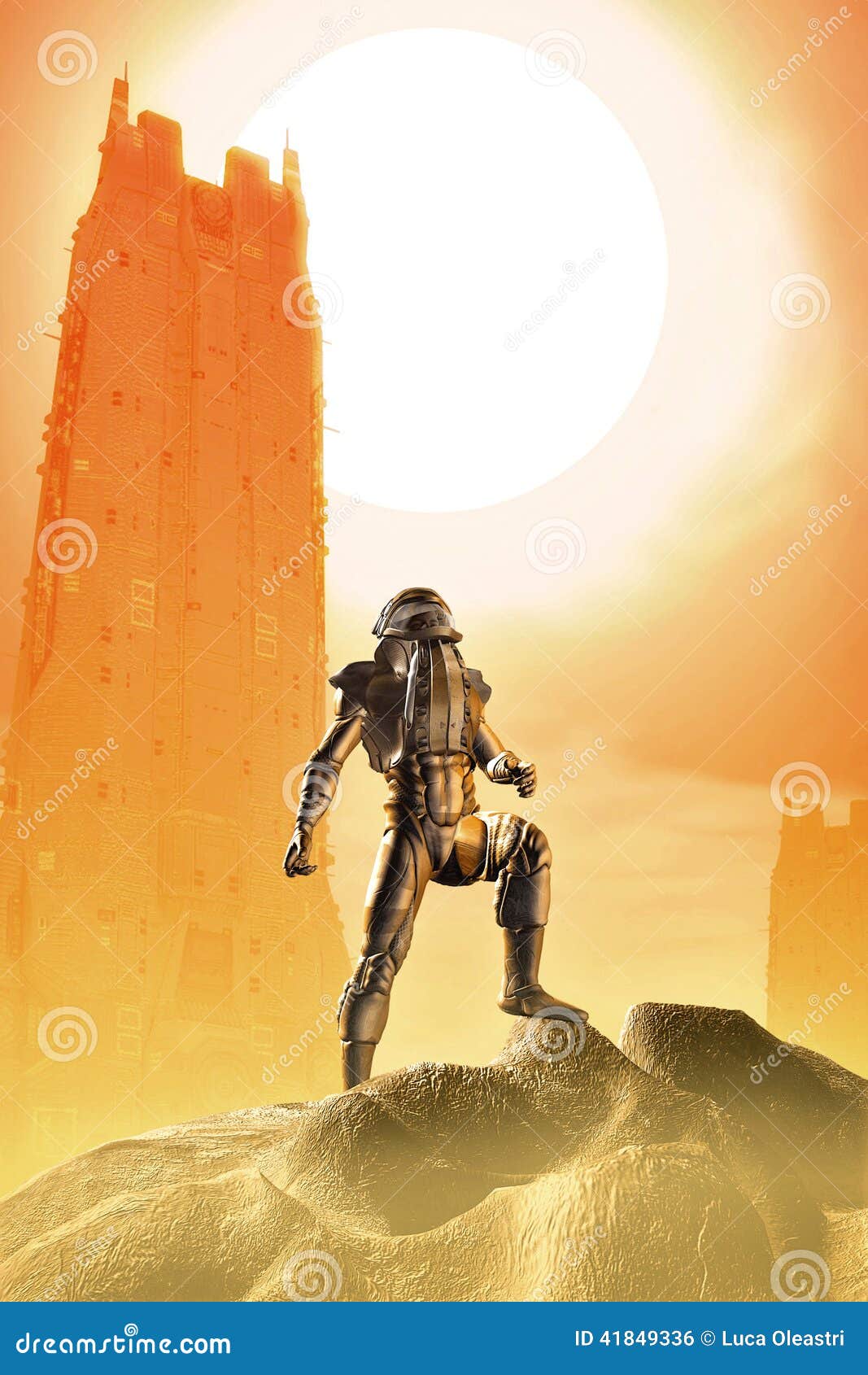 Astronaut Soldier on a Red Alien Planet Stock Illustration ...