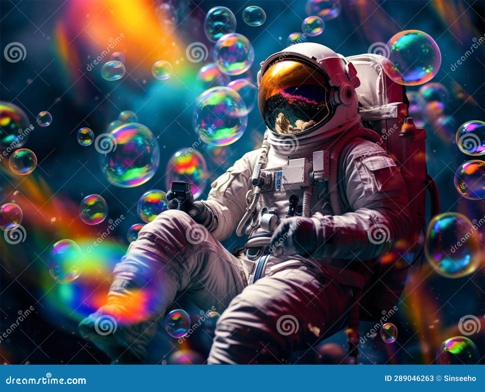 Astronaut in a Space of Bubbles Stock Illustration - Illustration of ...
