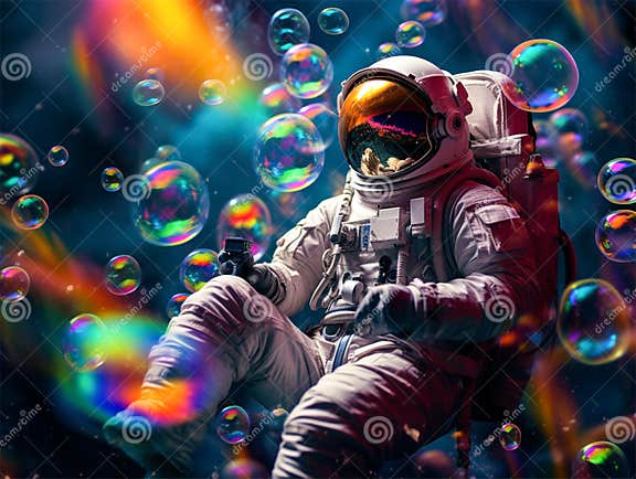 Astronaut in a Space of Bubbles Stock Illustration - Illustration of ...