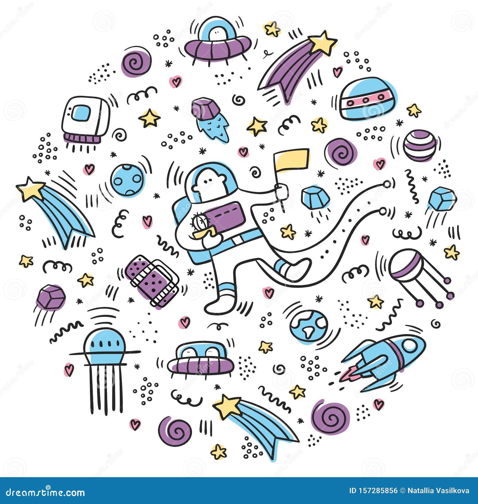 Astronaut in the Space Doodle.Cosmos. Future and Universe Concept ...
