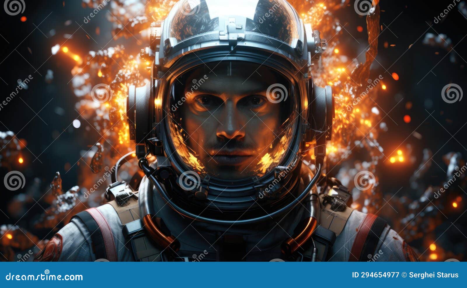 An Astronaut in Space with Fire Coming Out of His Helmet, AI Stock ...