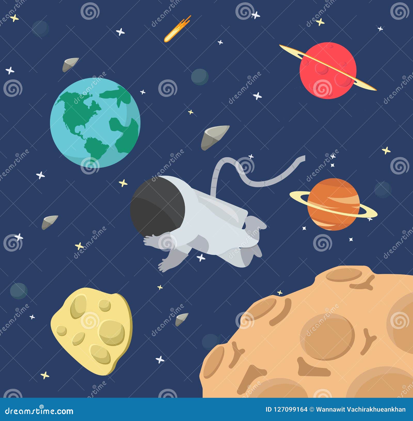 Astronaut in Space Flat Design Stock Vector - Illustration of science ...