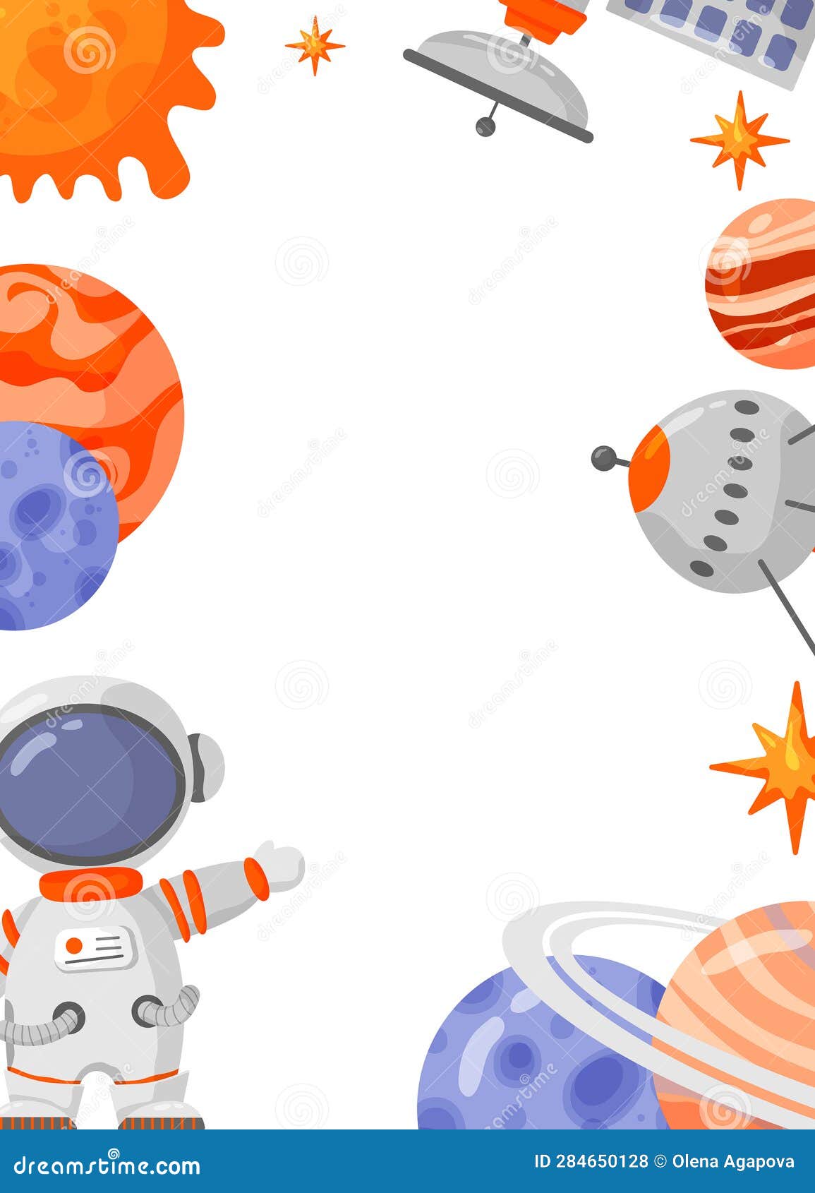 Astronaut and Space Frame with Space Elements. Galaxy Frame for Design ...