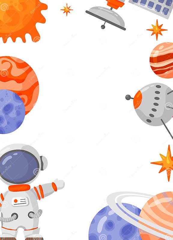 Astronaut and Space Frame with Space Elements. Galaxy Frame for Design ...