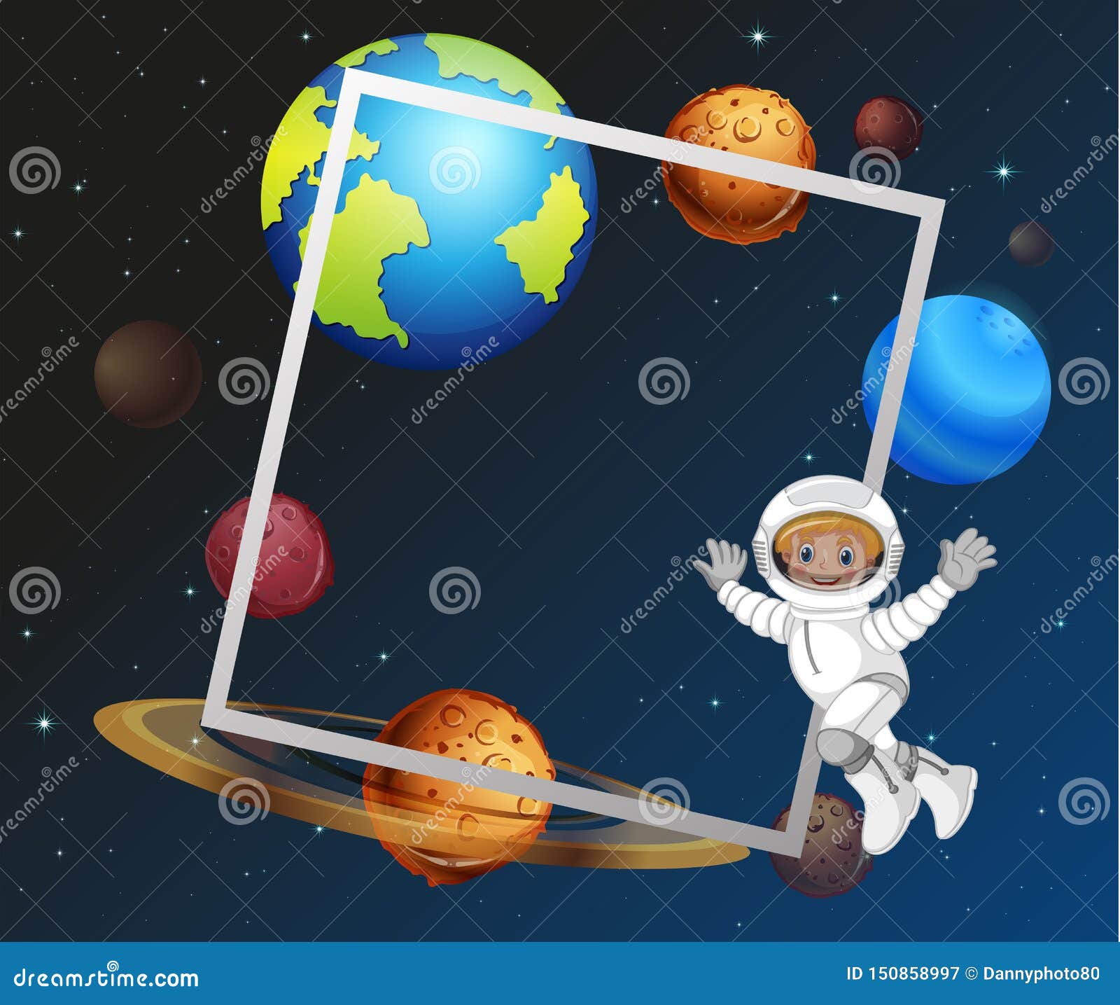 Space Frame Design. Vector Illustration. Kids Background In Cartoon ...