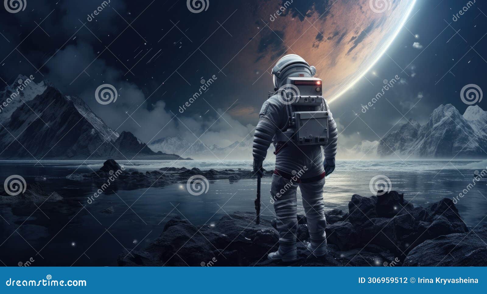 Astronaut in Space Looking Down Toward an Earth Background Stock Photo ...
