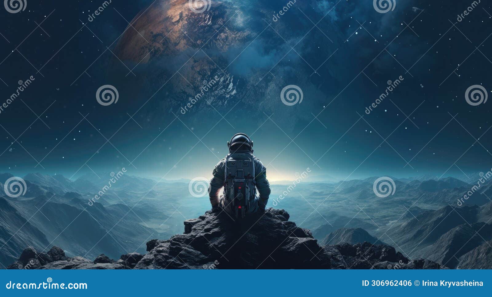 Astronaut in Space Looking Down Toward an Earth Background Stock ...