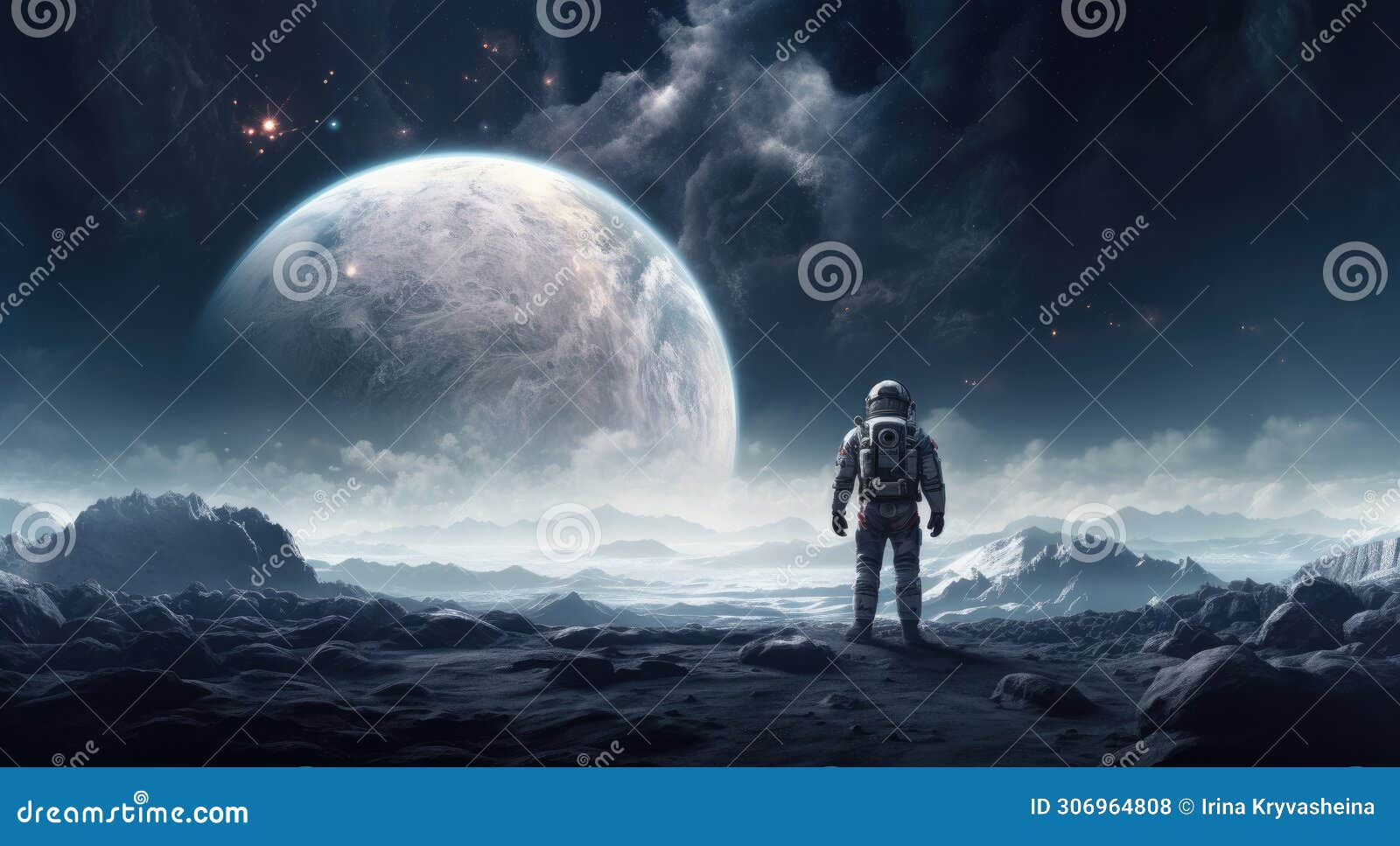 Astronaut in Space Looking Down Toward an Earth Background Stock ...