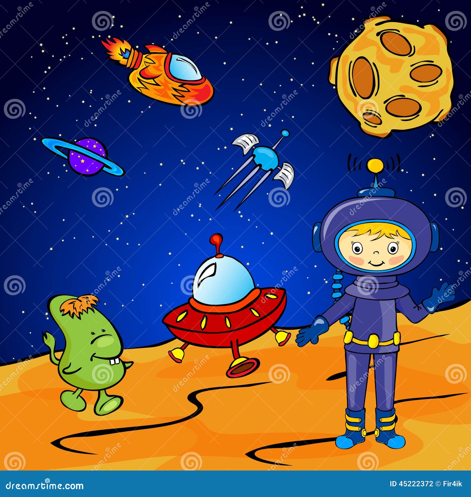 Astronaut and Space Monster Near the Rocket Stock Vector - Illustration ...