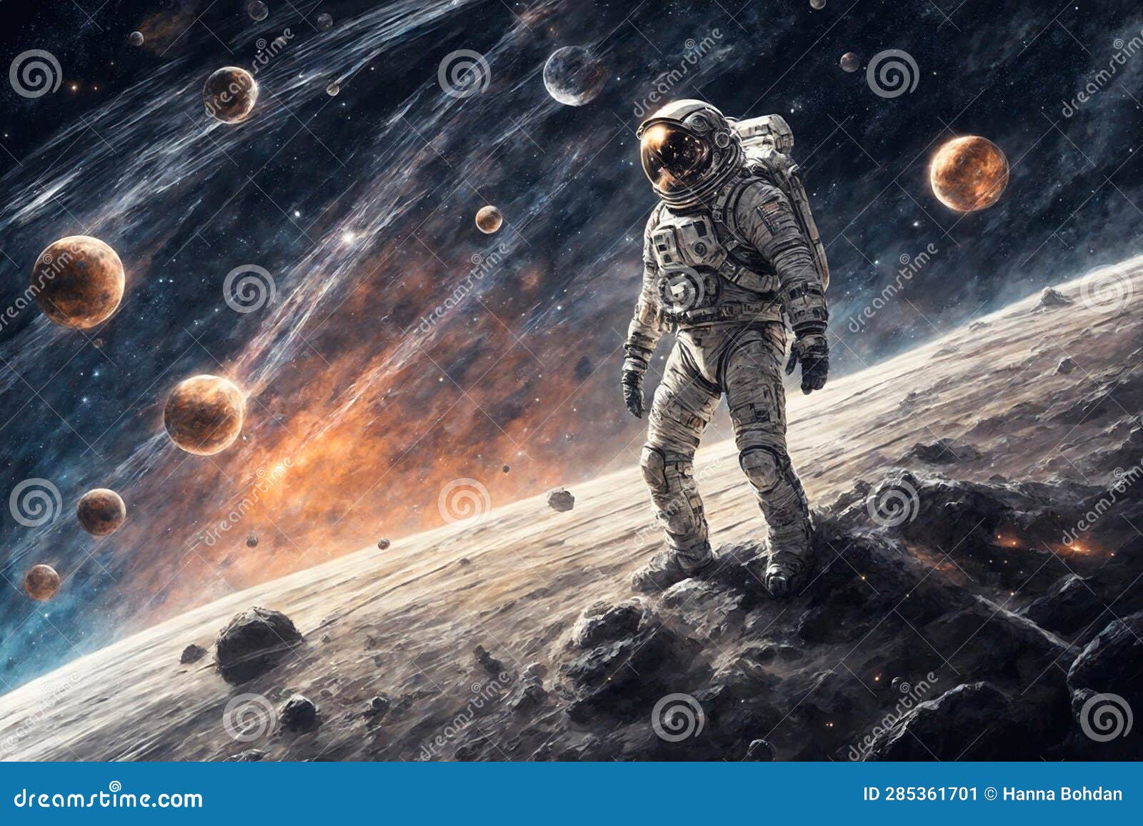 Astronaut in Space on the Moon. Ai Generator Stock Illustration ...