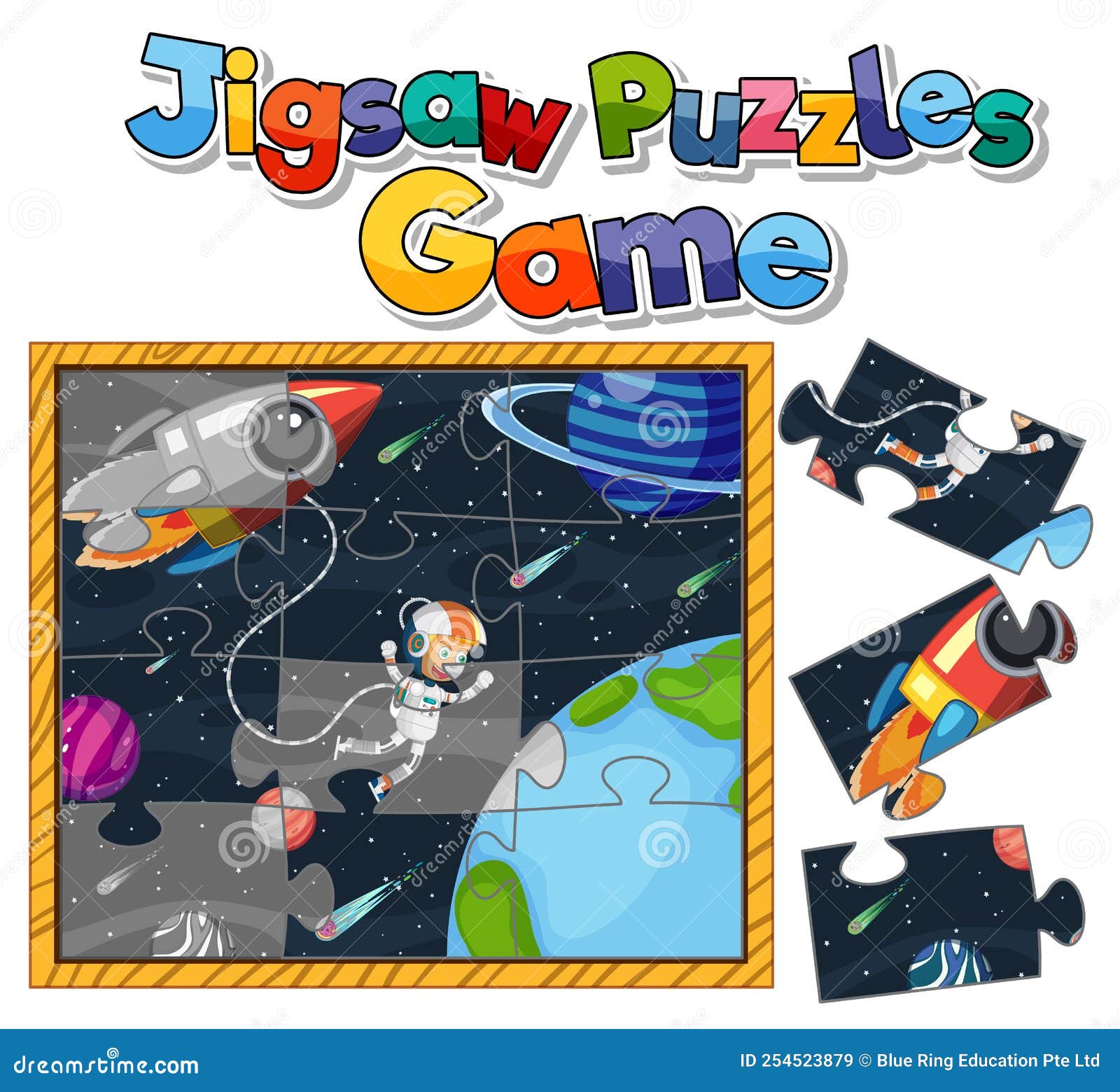 Astronaut in Space Photo Puzzle Game Template Stock Vector ...