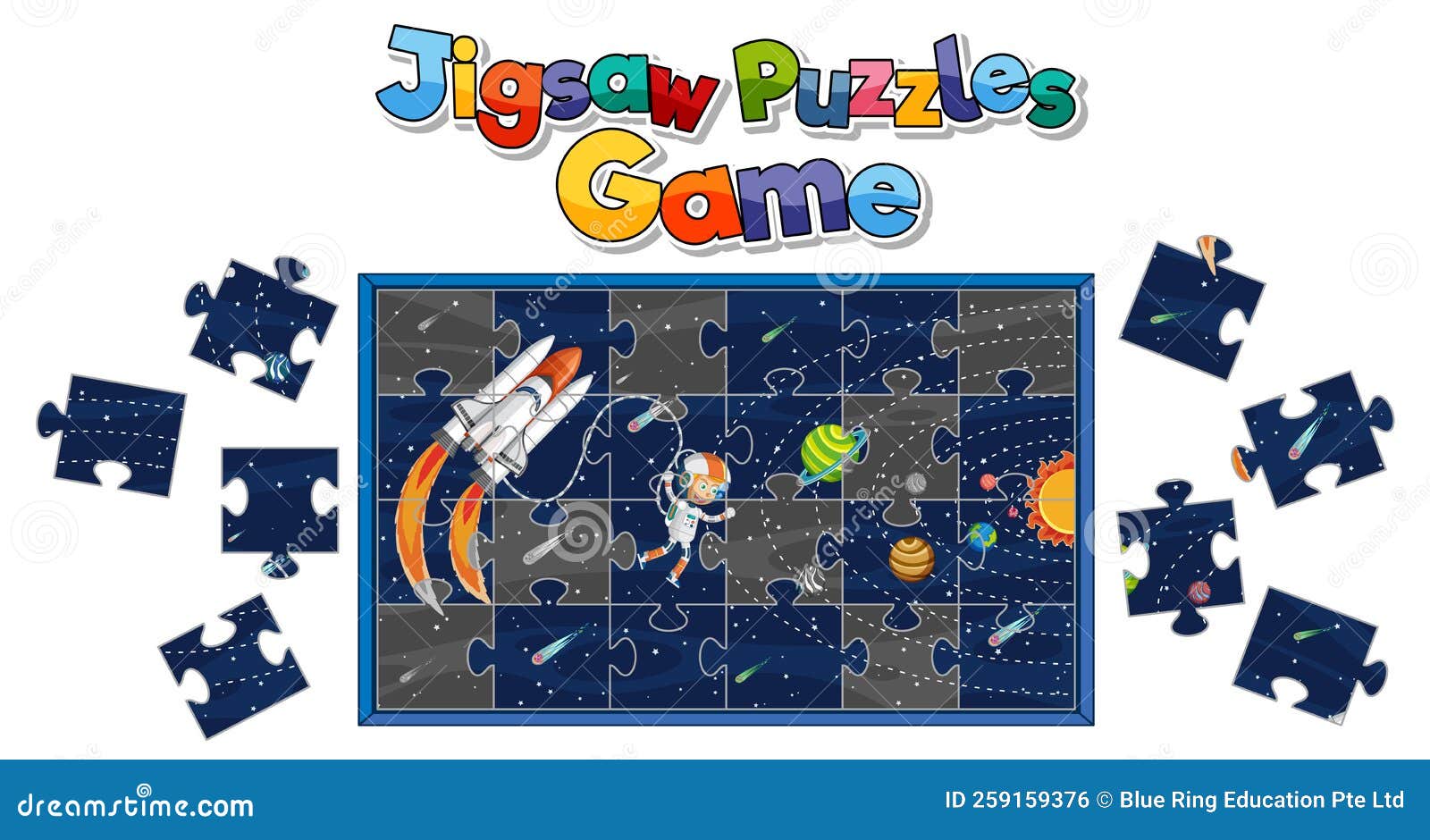 Astronaut in Space Photo Puzzle Game Template Stock Vector ...