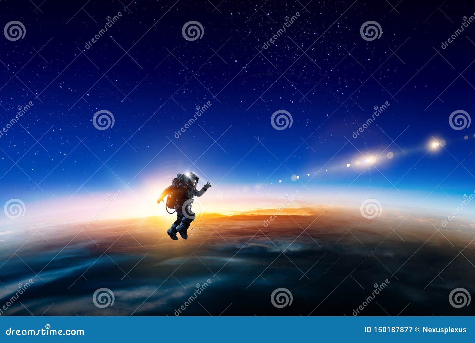 Astronaut in Space on Planet Orbit. Stock Image - Image of astronaut ...