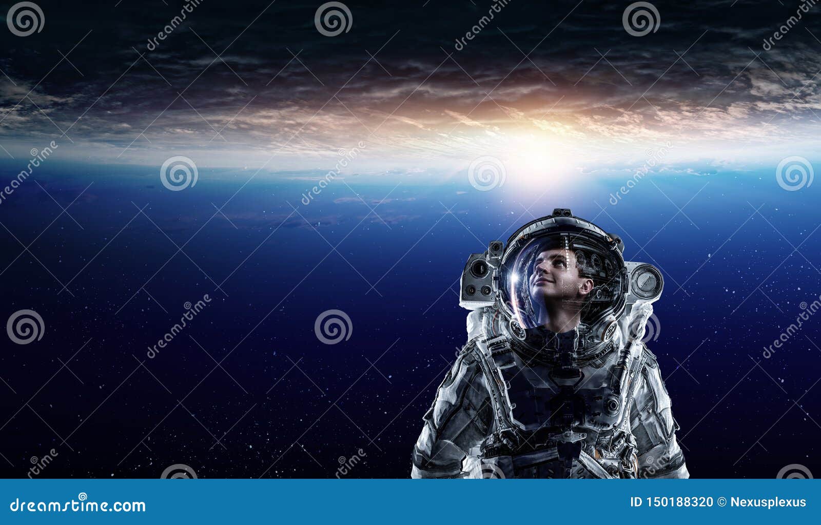 Astronaut in Space on Planet Orbit. Stock Photo - Image of space ...