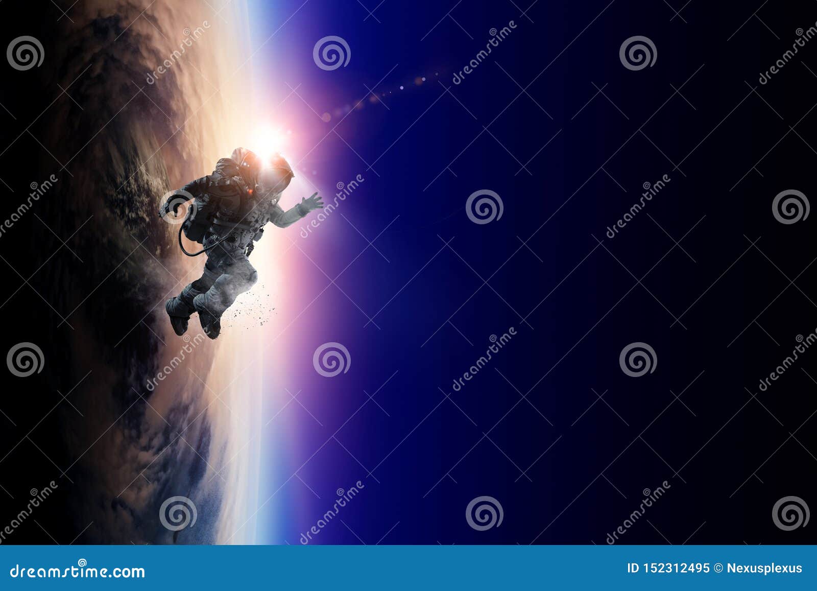 Astronaut in Space on Planet Orbit. Stock Image - Image of galaxy ...