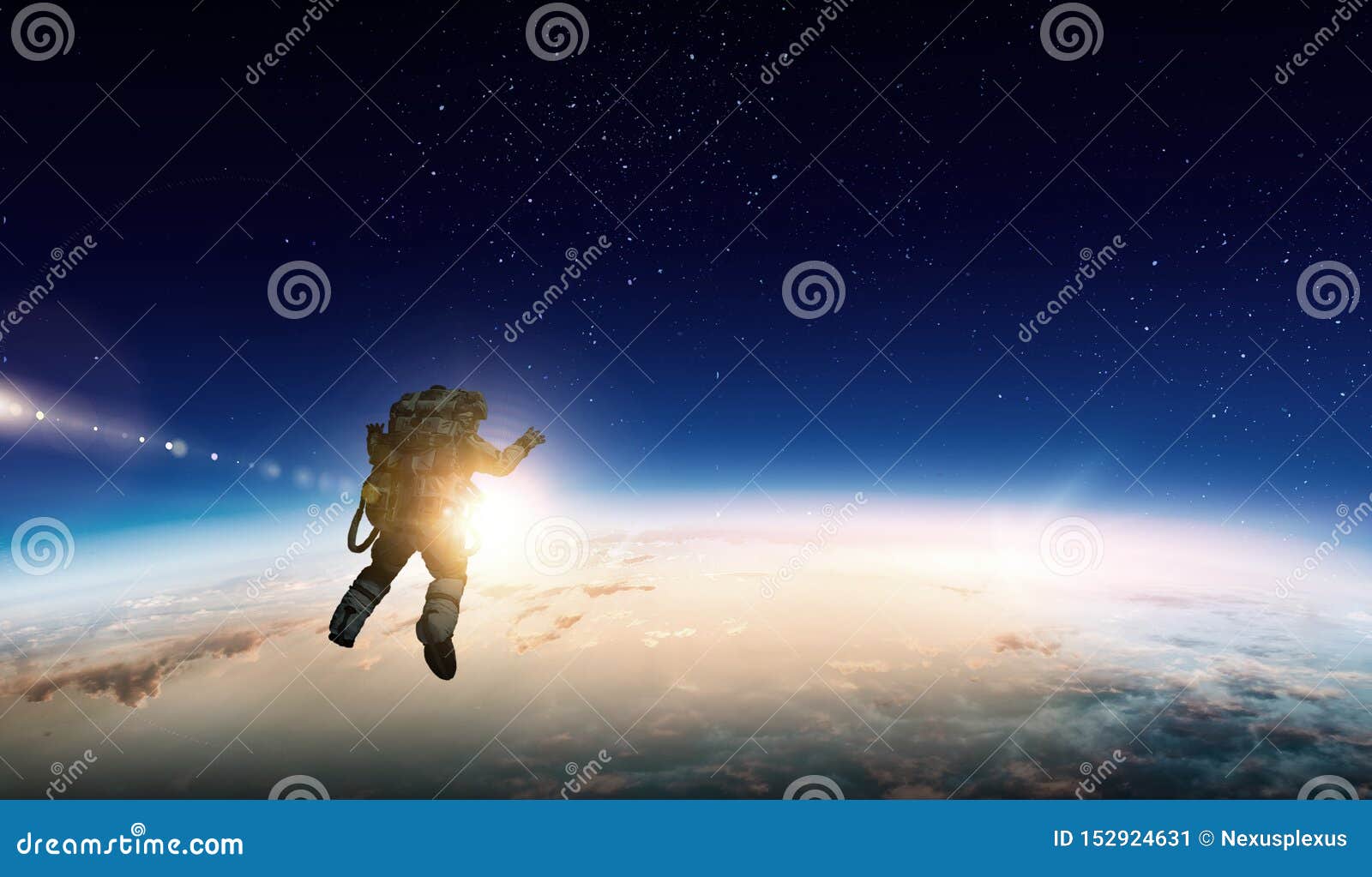 Astronaut in Space on Planet Orbit. Stock Image - Image of exploration ...